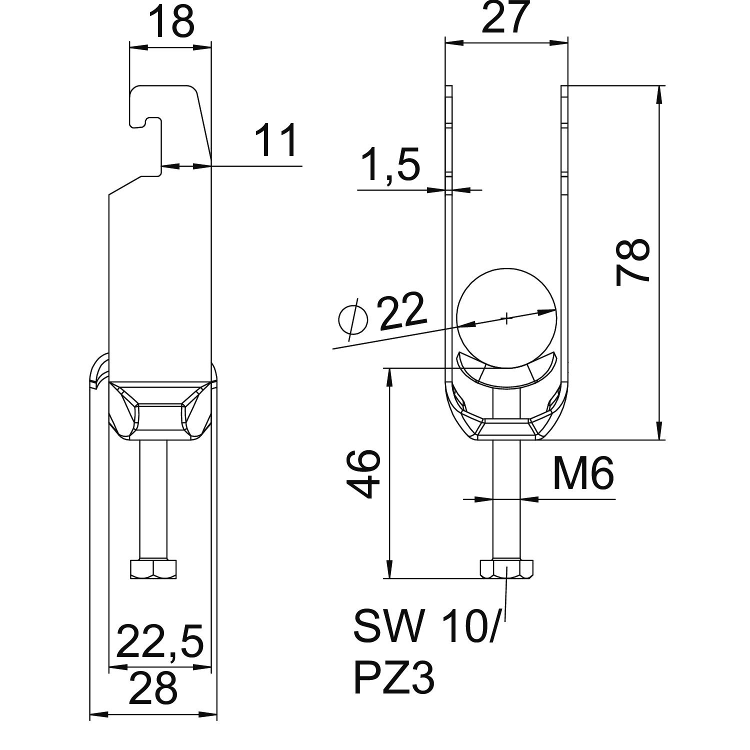 Clamp clip 2056 U-foot, 2-fold, metal pressure sleeve, FT | OBO