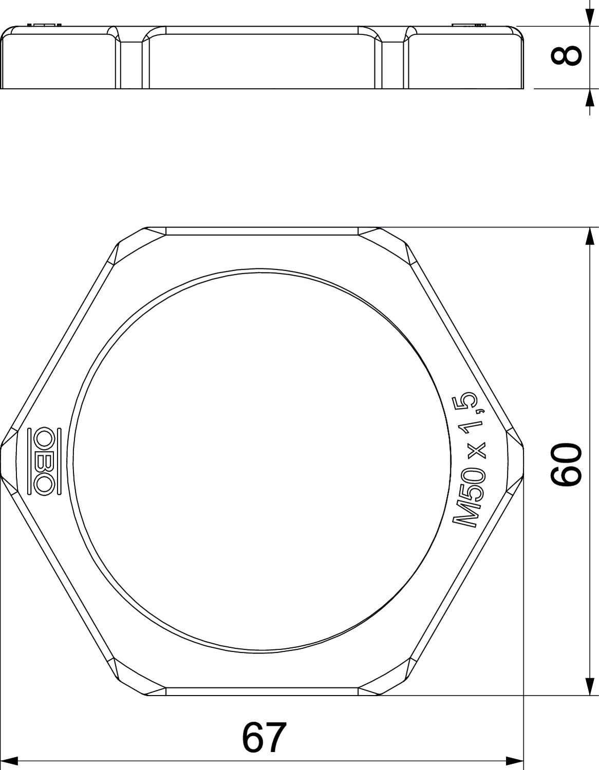 Locknut, metric thread, light grey | OBO