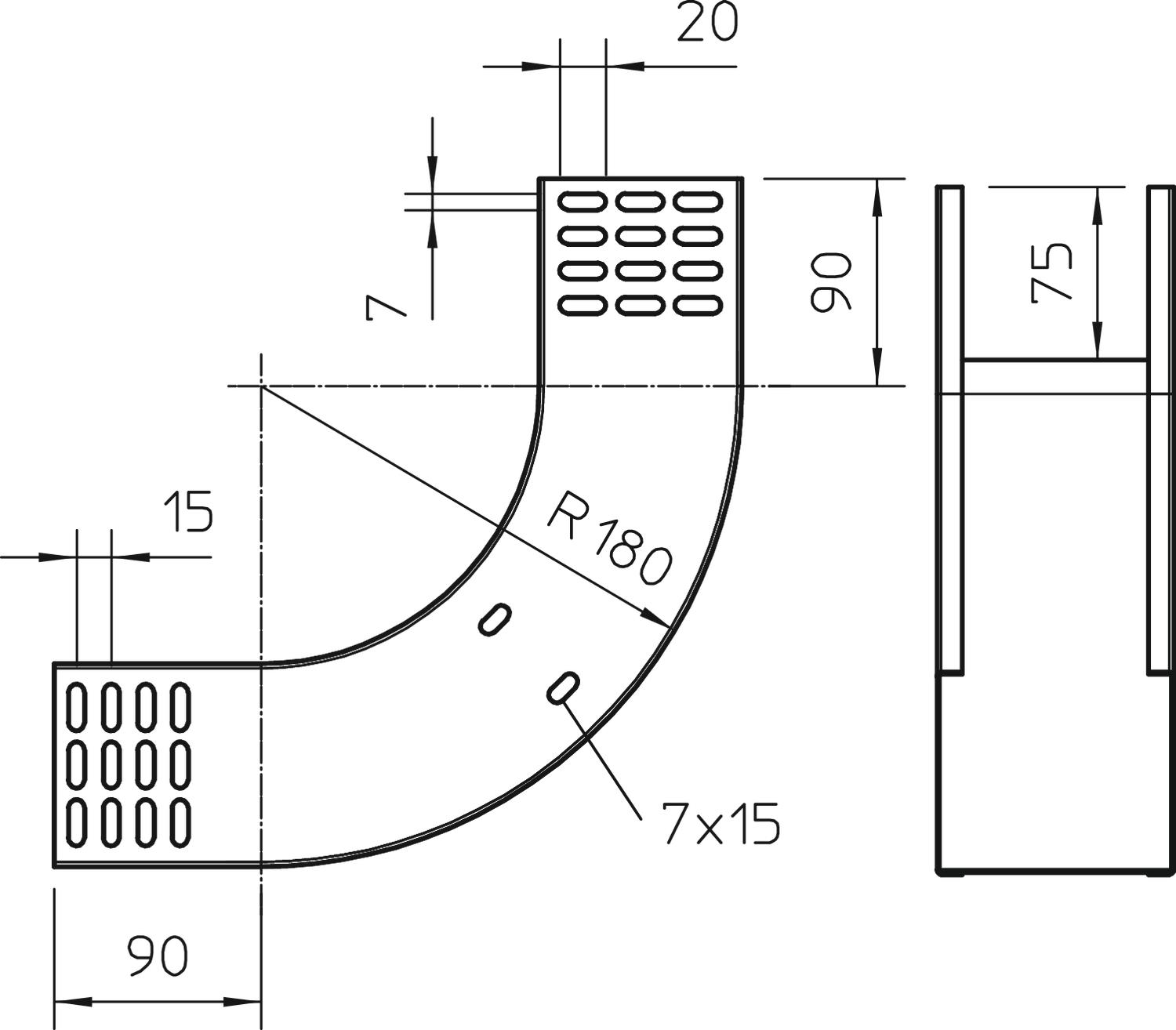 90° vertical bend, rising, 85 FT | OBO